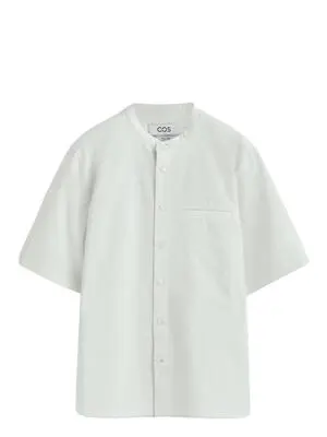 Cos Cotton-poplin Granddad-collar Shirt - Green