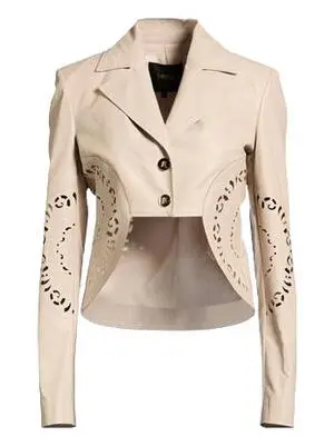BABYLON BABYLON Black Polyurethane & Viscose Single-Breasted Blazer Beige