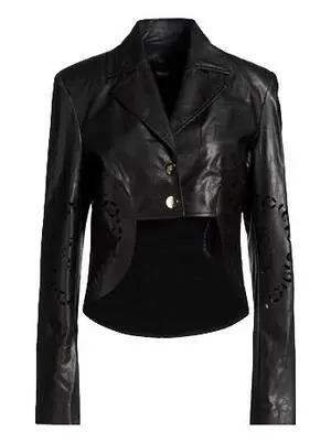 BABYLON BABYLON Black Polyurethane & Viscose Single-Breasted Blazer Black