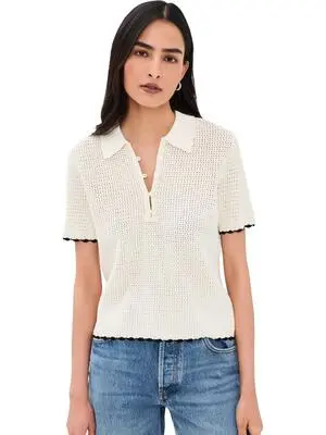 FRAME The Daybreak Polo Top - Cream Multi