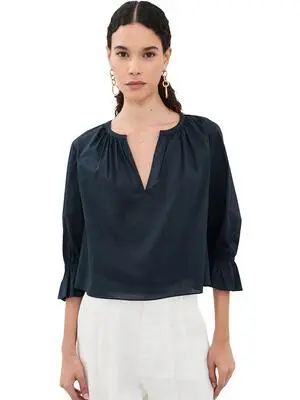 FRAME The Poet Blouse In Cotton - Navy