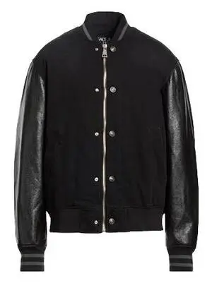 Versace Denim Bomber Jacket With Faux Leather Sleeves - Black