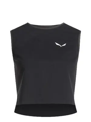 SALEWA Cropped Sleeveless Crewneck T-shirt In Stretch Fabric - Black