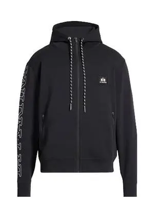 LA MARTINA Zip-up Hooded Sweatshirt With Printed Logo Detail - Black