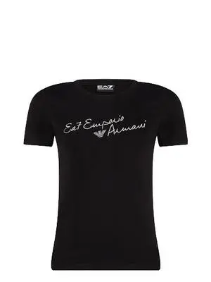 EA7 Cotton Elastane T-shirt With Embroidered Logo - Black
