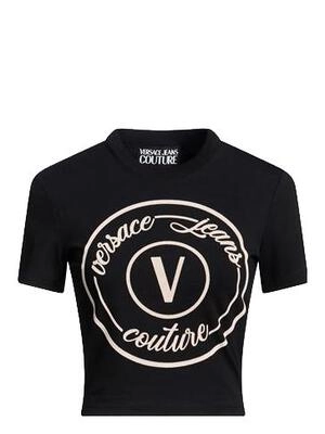 Versace VERSACE JEANS COUTURE Cropped Cotton T-Shirt With Logo Print Black