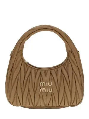 Miu Miu Quilted Matelassé Leather Hobo Handbag - Beige