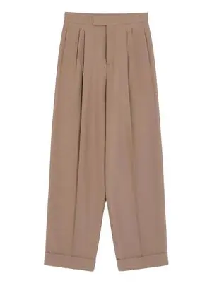 Valentino Garavani Wide Fit Cuffed Natté Wool Pants - Neutrals