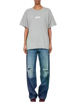 MAISON MARGIELA Mélange Cotton Jersey T-shirt With Numeric Artwork Label - Grey