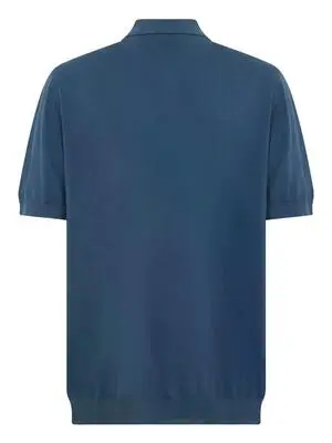 Fedeli Geometric-patterned Zip-fastening Polo Shirt - Blue