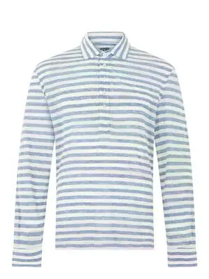 Fedeli Striped Long-sleeve Polo Shirt - Blue