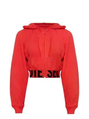 DIESEL® Cropped Hoodie With Logo Tape Trim - Red