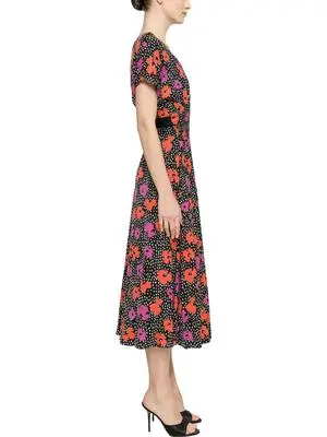 NISSA Floral-print Viscose Midi Dress - Black