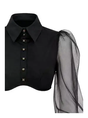 Elisabetta Franchi Organza Sleeve Cropped Shirt - Black