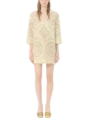 Valentino Garavani Floral Stamp Blanket Short Dress - Neutrals