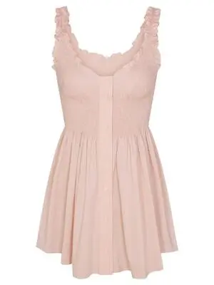 SKIMS Smocked Poplin Mini Dress With Button Detail - Pink