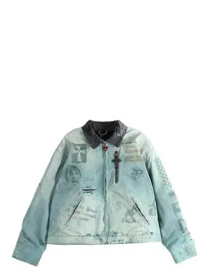 SAITOS Distressed Graphic-print Work Jacket - Blue