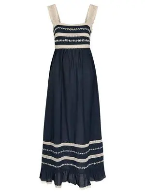Rixo Malie Lace-trimmed Cotton-blend Midi Dress - Navy