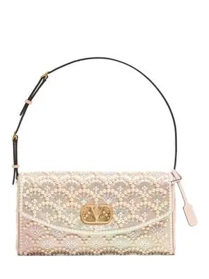 Valentino Garavani Small Shoulder Bag With Pearls And Rhinestones - Neutrals
