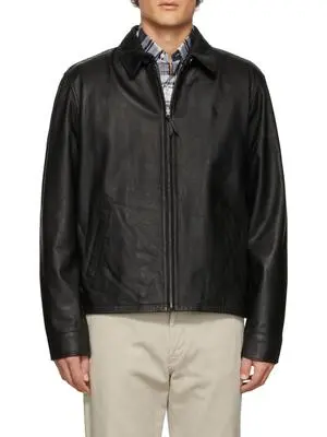Polo Ralph Lauren Leather Zip-up Jacket With Logo Embroidery - Black