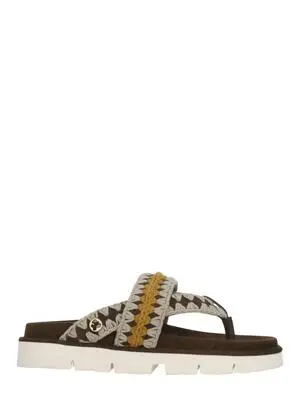 Mou Crochet Platform Sandals - Brown