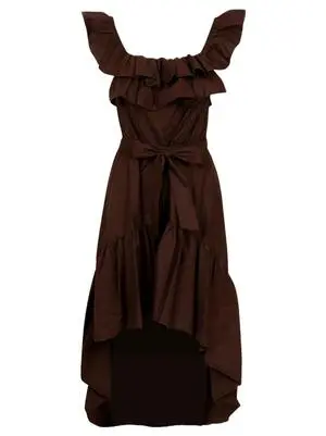 ANIYE BY Ruffled Midi Dress With Bow Accents - Brown