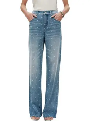 Fabrique Elyra Polka Dot Straight Wide Leg Jeans - Blue
