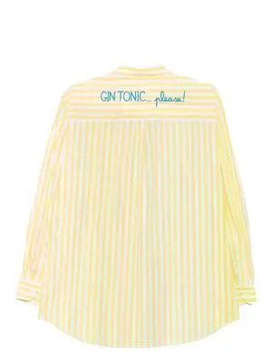 MC2 SAINT BARTH Vertical Stripe Embroidered Slogan Shirt - Yellow