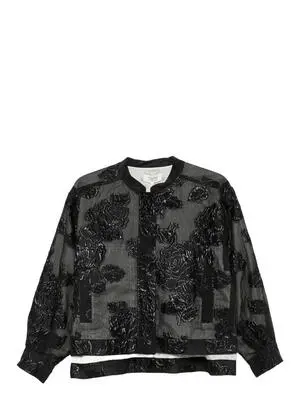 PSOPHIA Floral Fil-coupé Band Collar Jacket - Black