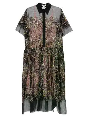 PSOPHIA Sequin Embellished Semi-sheer Midi Dress - Black