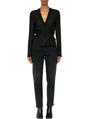 MAISON MARGIELA Gathered Chiffon V-neck Top - Black