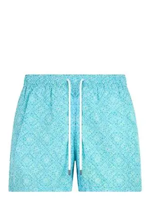 Fedeli Geometric Print Swim Shorts - Blue