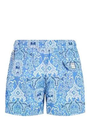 Fedeli Graphic Print Drawstring Swim Shorts - Blue