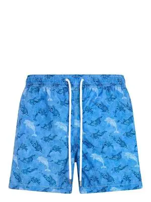 Fedeli Dolphin Print Swim Shorts - Blue