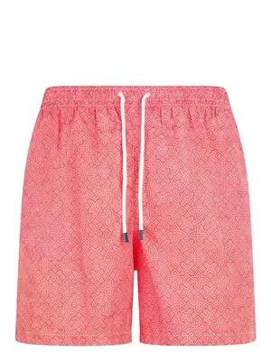 Fedeli Geometric Print Swim Shorts - Red