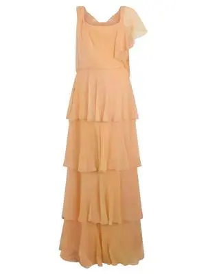 Alberta Ferretti Ruffled Silk-chiffon Maxi Dress - Orange