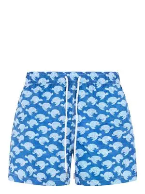 Fedeli Turtle Print Drawstring Swim Shorts - Blue