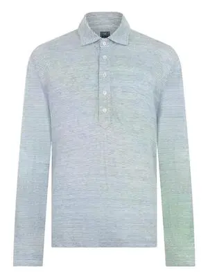 Fedeli Striped Long-sleeve Polo Shirt Blue