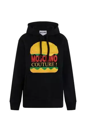 Moschino Hamburger Print Drawstring Hoodie - Black