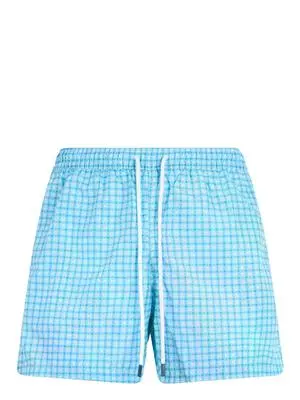 Fedeli Check Pattern Drawstring Swim Shorts - Blue