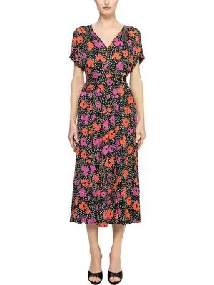 NISSA Floral-print Viscose Midi Dress - Black