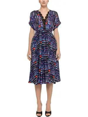 NISSA Printed Viscose Midi Dress - Blue