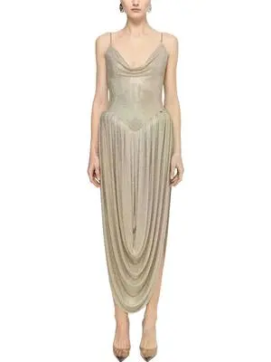 NISSA Exaggerated Hip Maxi Dress With Draped Neckline - Silver