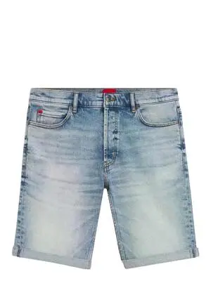 Hugo Logo Patch Denim Shorts - Blue