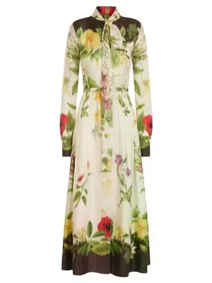 Oscar De La Renta Beige And Brown Floral Print Midi Dress - Neutrals