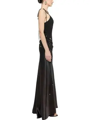 NISSA Draped Satin Maxi Dress - Black