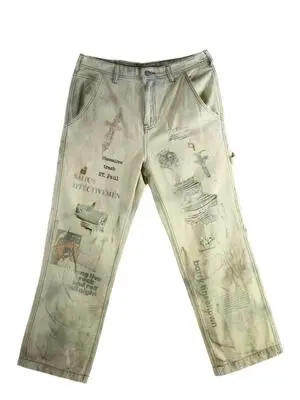 SAITOS Distressed Graphic-print Work Trousers - Grey