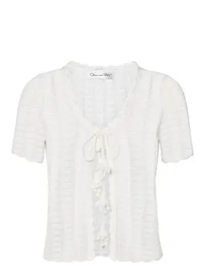 Oscar De La Renta Oscar De La Renta Pointelle Cotton And Silk Cardigan White