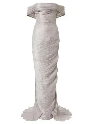 MARMAR HALIM Off-shoulder Pleated Bustier Gown - Silver
