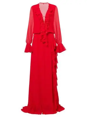 BANANHOT BANANHOT Ruffled Maxi Dress Red